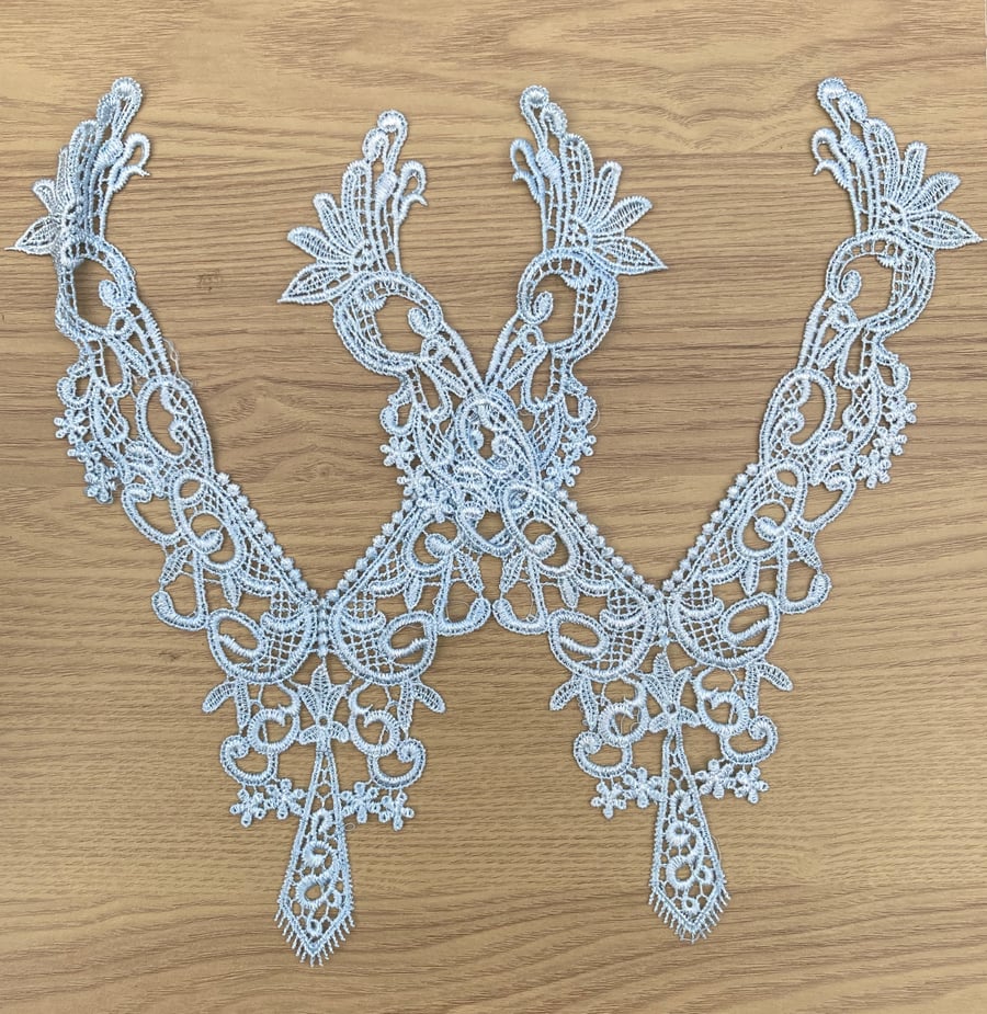 Pair of Pale Blue V Neck Floral Lace Trims for ... - Folksy