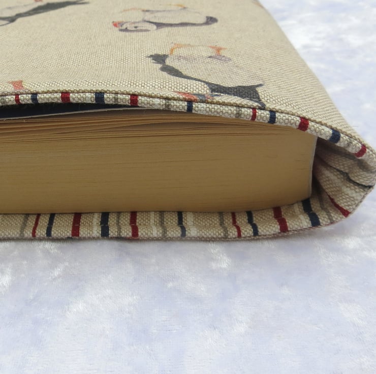Book sleeve, puffins, book cover, size large - Folksy