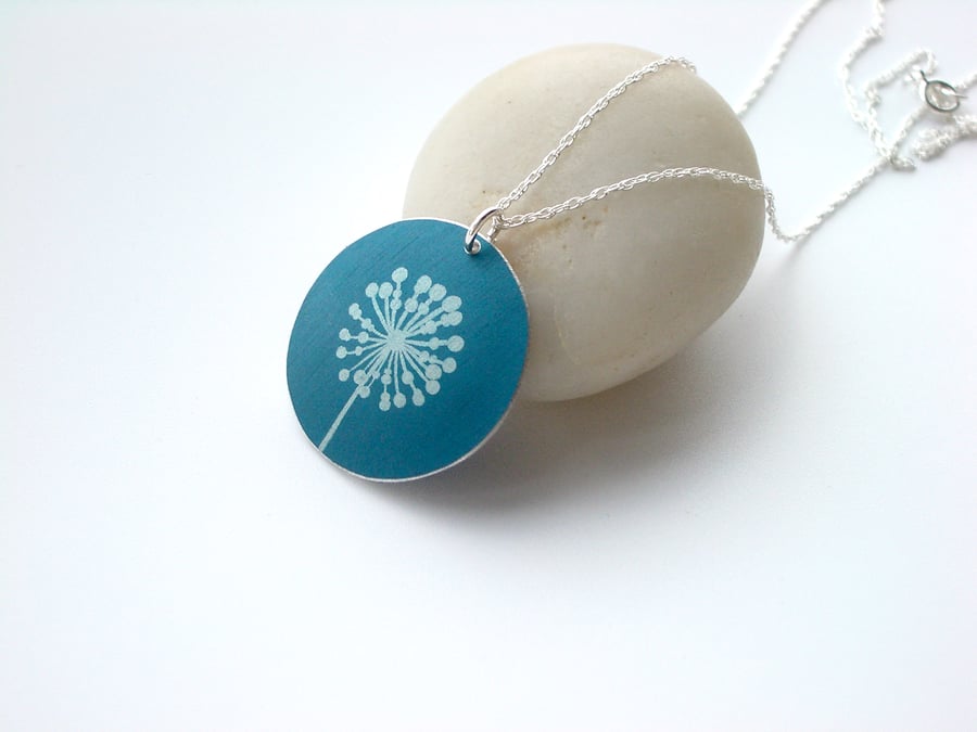 Dandelion necklace pendent in blue and silver - Folksy