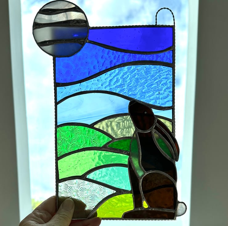 Stained Glass Hare Panel - Moon Gazing Hare - W... - Folksy