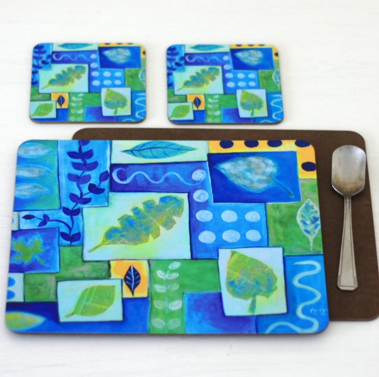 Set of 2 Green and Blue Placemats and Coasters ... - Folksy