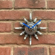 Sunburst Wall Clock, Upcycled Spark Plugs - Folksy