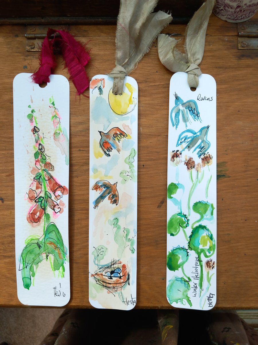 Set of three. Hand drawn and painted bookmarks ' - Folksy