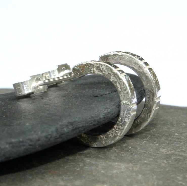 Small hoop earrings, Notched men or women - Folksy