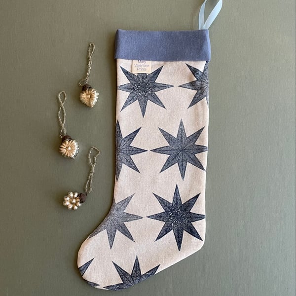 Christmas Stocking - Stars - Handprinted Linocut - Folksy