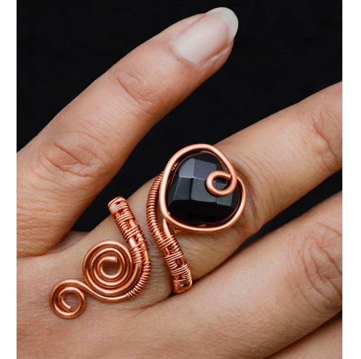 Handcrafted copper wire ring, wrapped heart sha... - Folksy