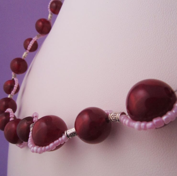 Red Pink Short Necklace - Folksy