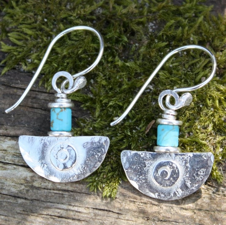 Ulu , handmade silver and turquoise earrings - Folksy
