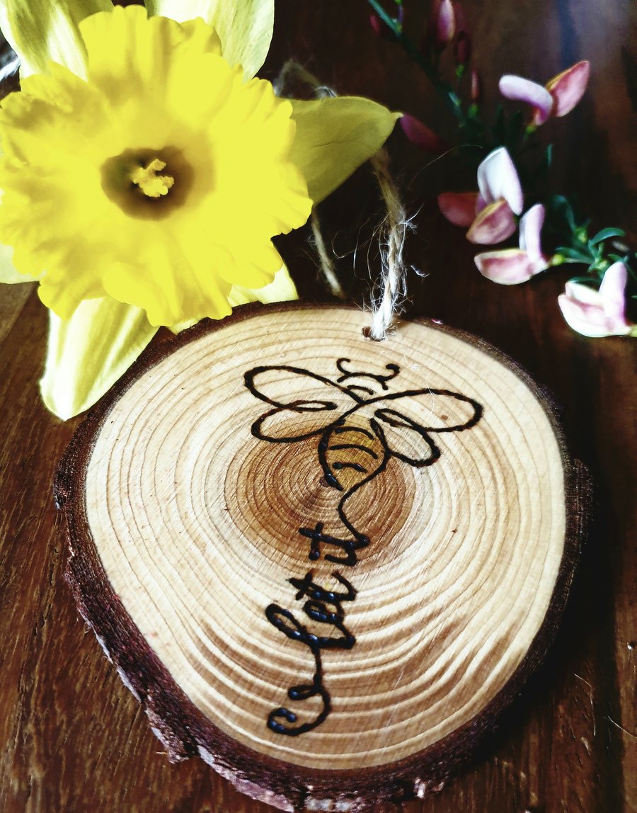 Bee Pyrography wall hanging art - Folksy