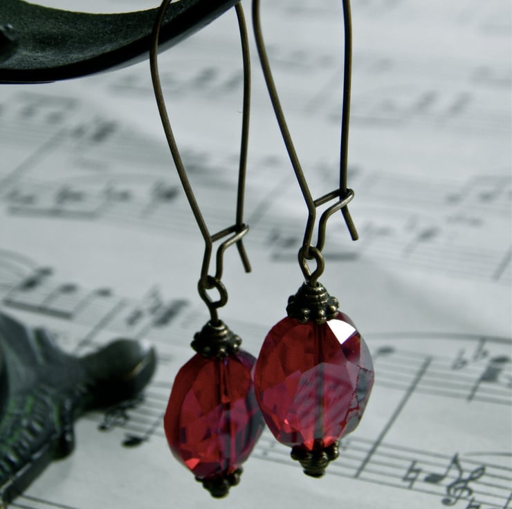 Ruby Red Earrings Vintage Style - Folksy
