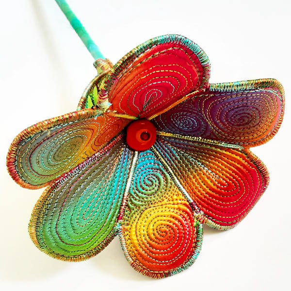 Rainbow Textile Art Flower - Folksy