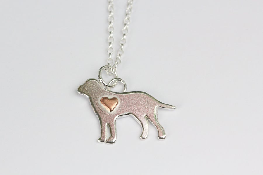 Labrador dog sterling silver necklace with copp... - Folksy