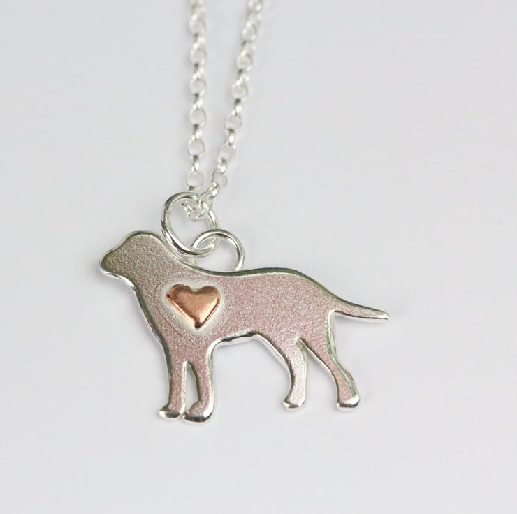Labrador dog sterling silver necklace with copp... - Folksy