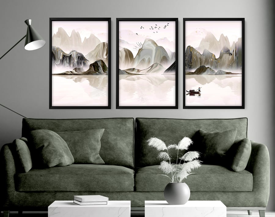 Calming Watercolor Painting Print, Set of 3 Min... - Folksy