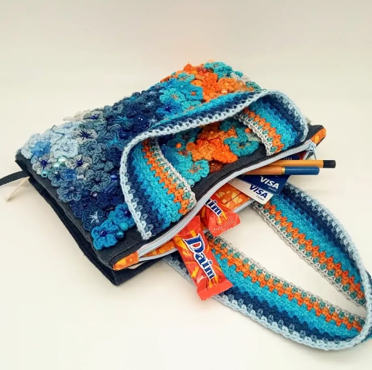 Blue and orange book bag - Folksy