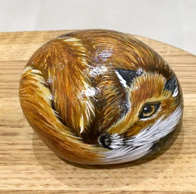 Fox hand painted pebble garden wildlife rock po... - Folksy