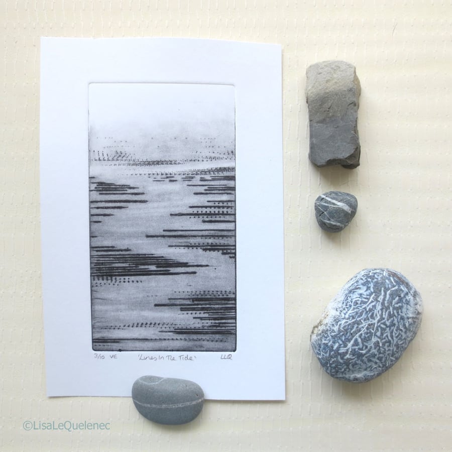 Lines in the tide original drypoint print sea s... - Folksy