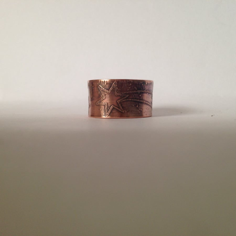 Shooting stars copper etched ring - Folksy
