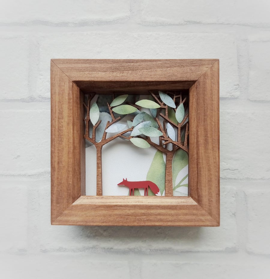 Fox Picture, Folk Art, Fox in the Forest Dioram... - Folksy