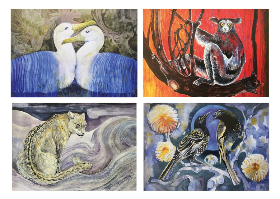 Endangered Animals - set of 4 blank cards - Folksy