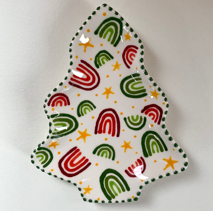 Hand Painted Ceramic Festive Rainbow Tree Dish,... - Folksy