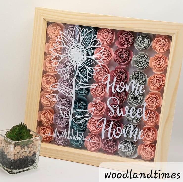 Home sweet home, flower 3d box frame, home deco... - Folksy