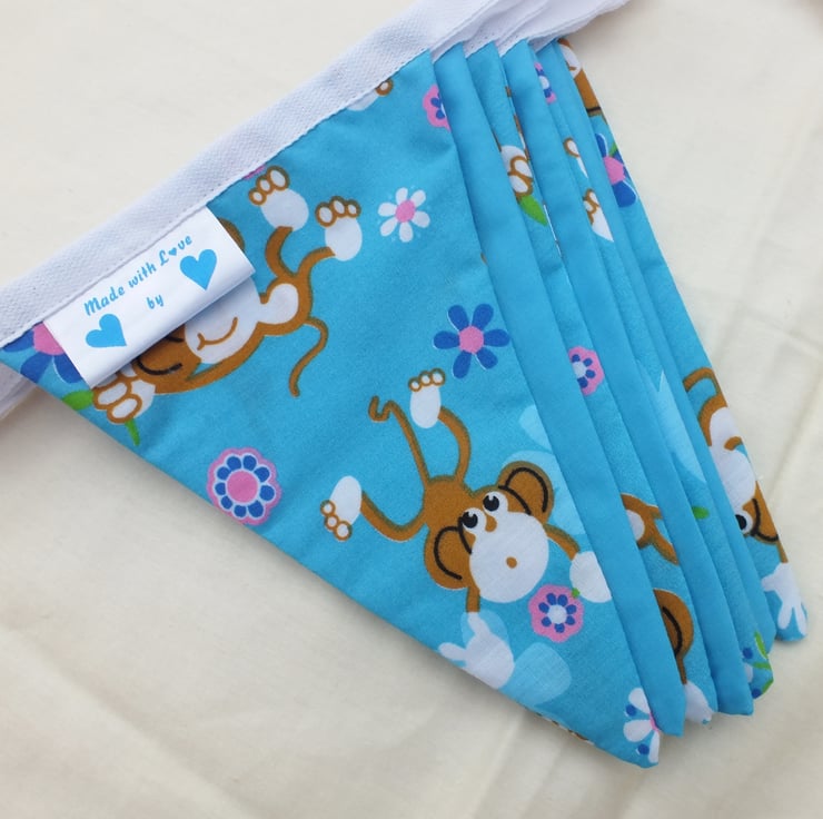 Bunting blue jungle design, monkey animal bunti... - Folksy