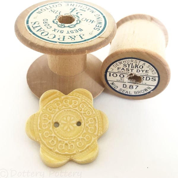 Large ceramic flower shaped button - Folksy