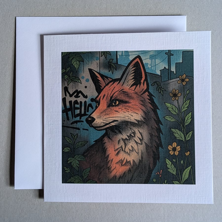 Urban Fox Greeting Card - Blank Inside - Folksy