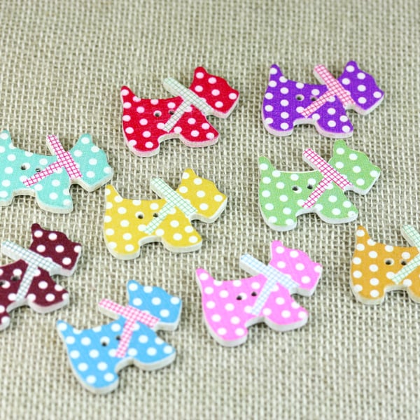 10 Dog Shaped Buttons, Painted Dog Buttons, Woo... - Folksy