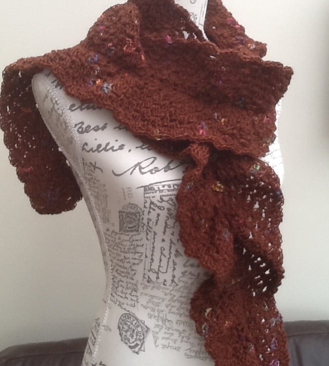 Chocolate Ruffle Shell Scarf! A Lacy Crocheted ... - Folksy