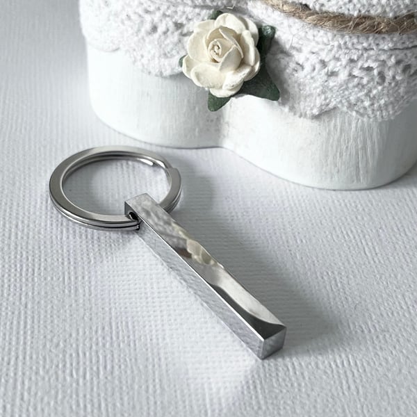 Silver Bar Keyring, Gift for Him - Folksy