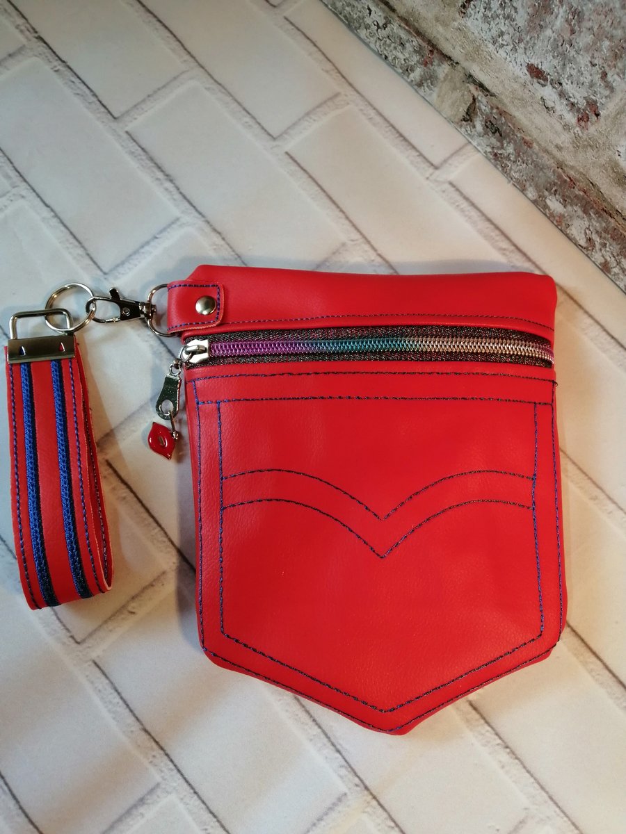 VINYL JEANS POCKET STYLE BAG WITH WRISTLET - Folksy