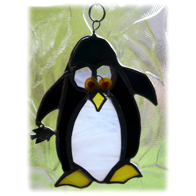 Penguin Suncatcher Stained Glass Fish Happy Fee... - Folksy