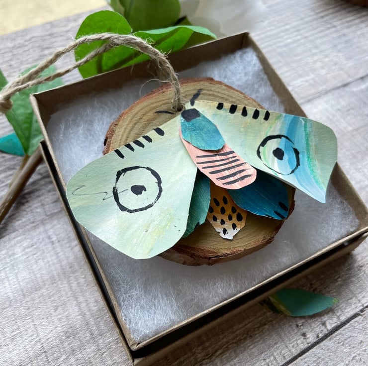 Mint Green Collage Moth Butterfly - Folksy