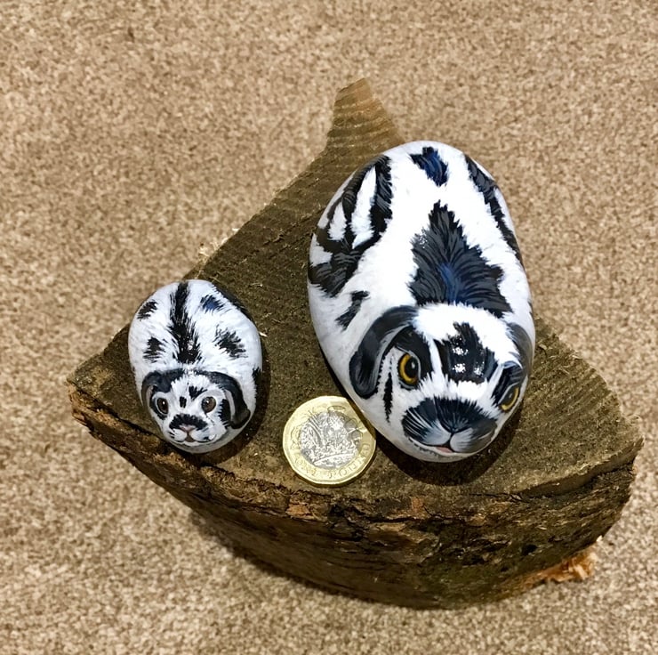 Rabbit Painted pebble garden rock art pet Portr... - Folksy