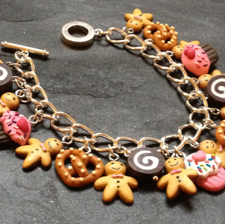 Kitsch Gingerbread Man Fimo Charm Bracelet: Ha... - Folksy