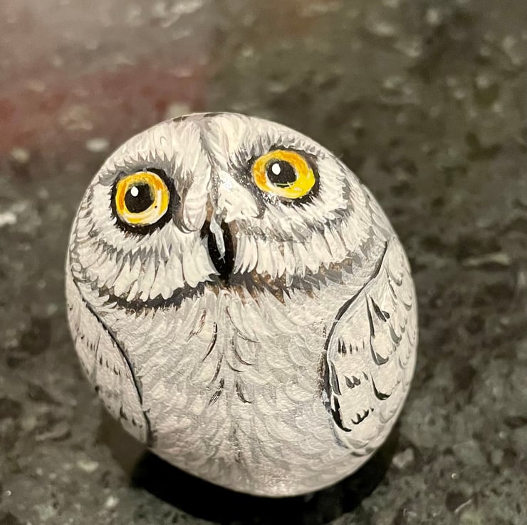 Owl hand painted pebble garden rock art wildlif... - Folksy
