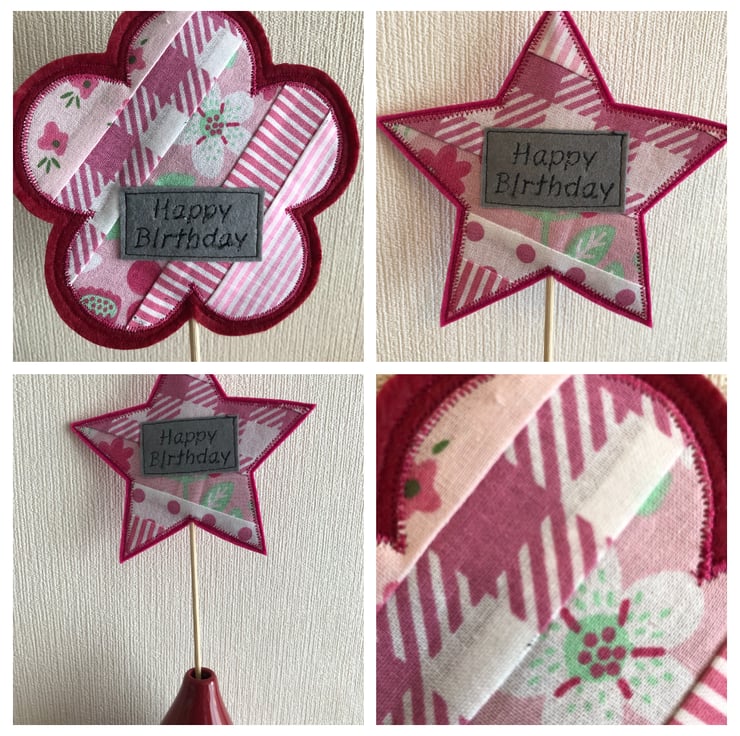 Fabric Appliqued Happy Birthday Sign Cake Topper - Folksy