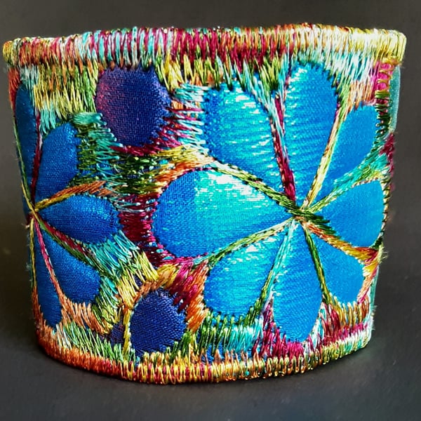 Textile - Cuff - with Free Machine Embroidery - Folksy