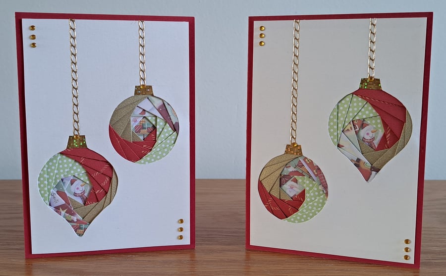 Christmas Spiral Baubles Card - Folksy