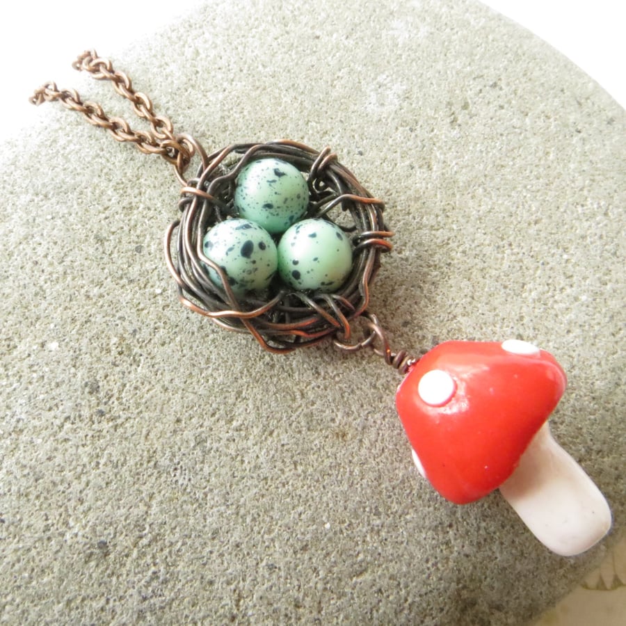 Birds Nest Necklace, Copper Nest Pendant, Toads... - Folksy