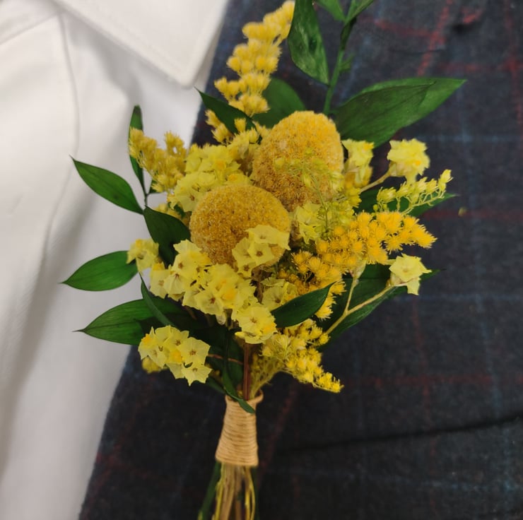 Dried Flower Yellow Buttonhole perfect for your... - Folksy