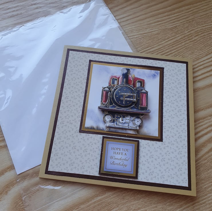 Decoupage steam engine birthday card for him - Folksy