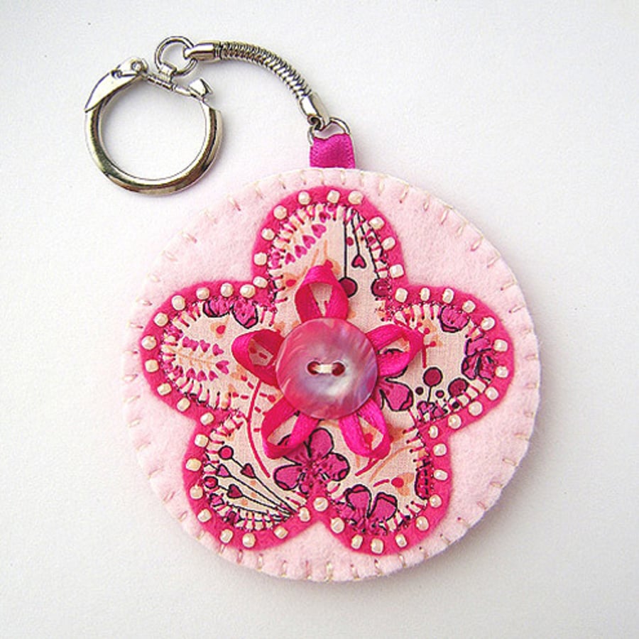 Pretty Flower Key Ring ... Bag Charm - Folksy