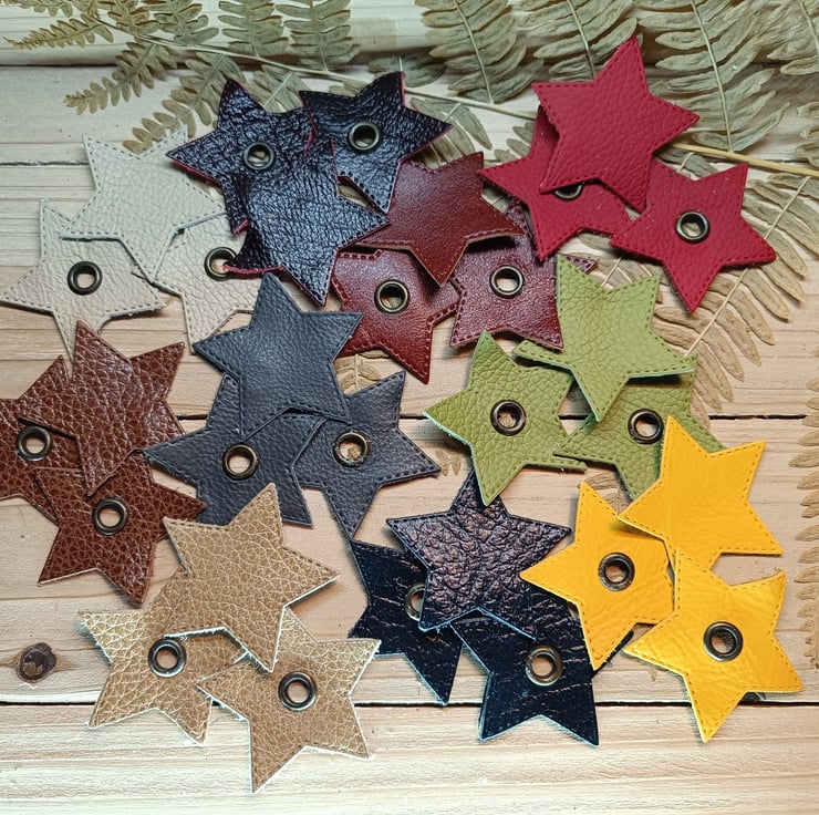 Real leather die cut multicolour star patches - Folksy