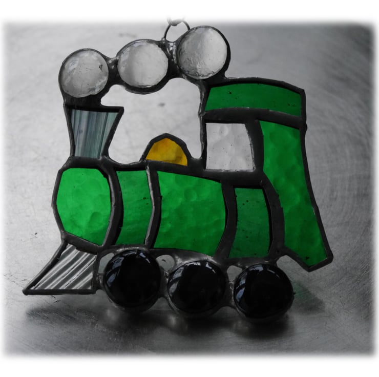 Steam Train Suncatcher Stained Glass Green Hand... - Folksy