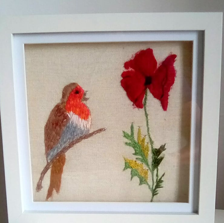 Embroidered Robin Decoration, Robin Decor, Popp... - Folksy