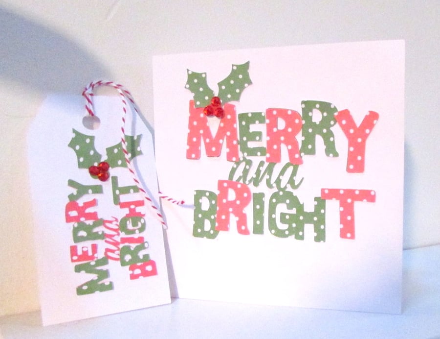 Merry and Bright Christmas Card with tag - Pack... - Folksy