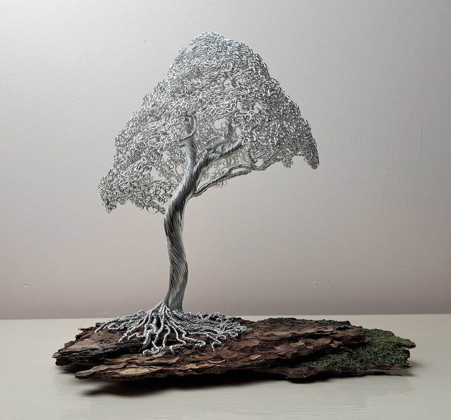 Beautiful Mini wire tree on craggy Pine bark wi... - Folksy